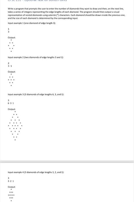 Solved Input example 2 (two diamonds of edge lengths 3 and 1 | Chegg.com