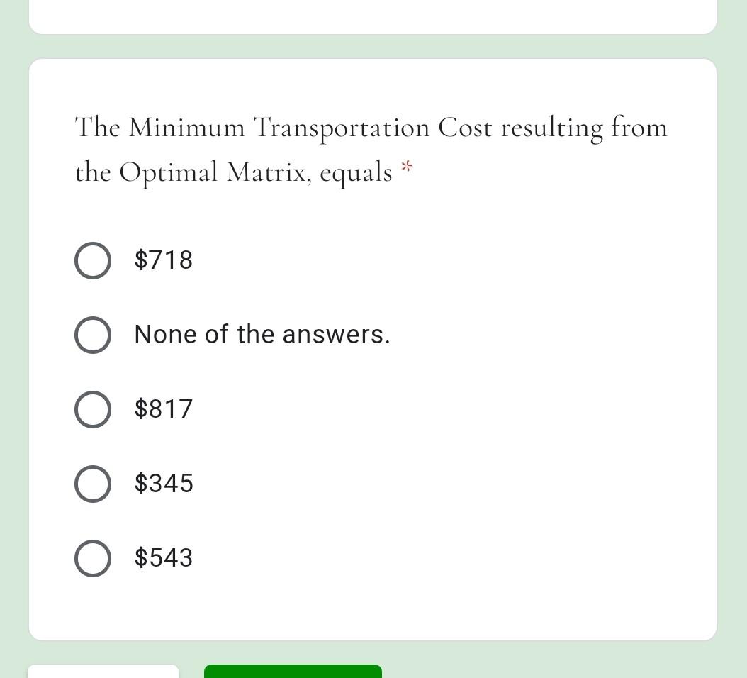 Solved Transportation Algorithm Complete the following | Chegg.com