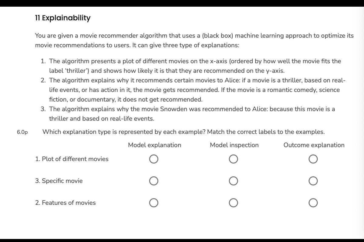 Solved 11 Explainability You are given a movie recommender | Chegg.com