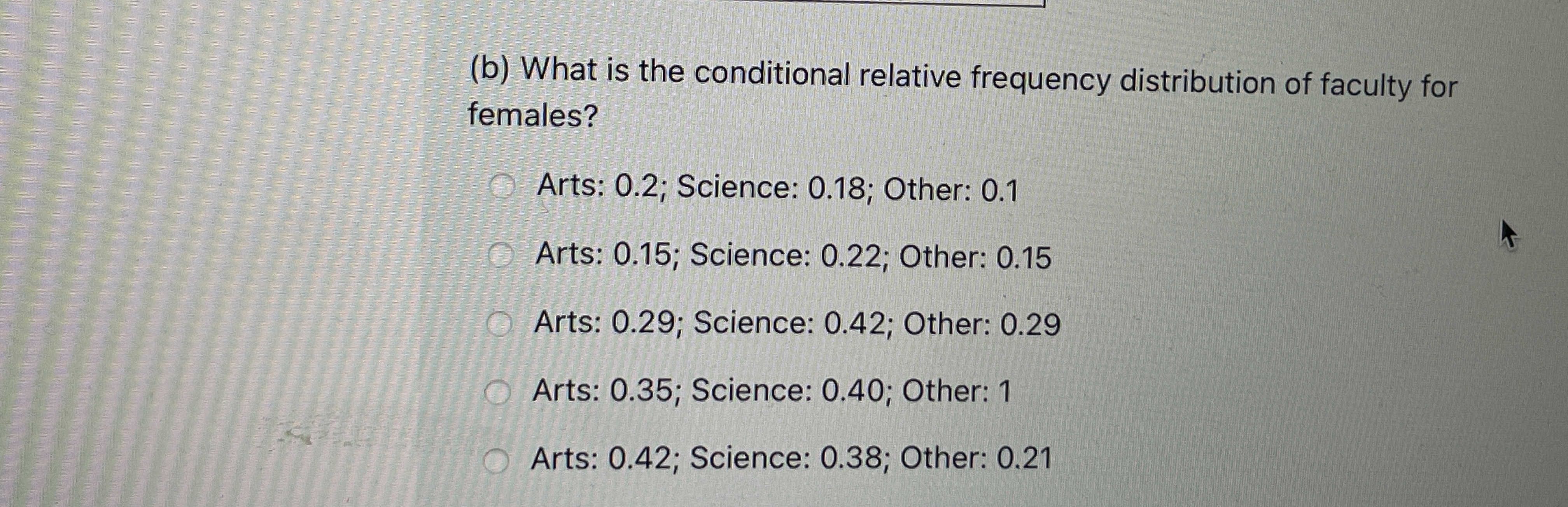 (b) ﻿What is the conditional relative frequency | Chegg.com