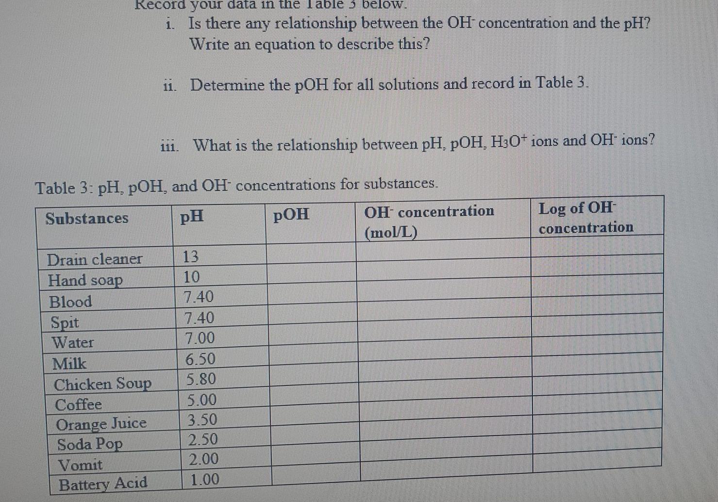Solved Record your data in the Table 5 below. i. Is there | Chegg.com