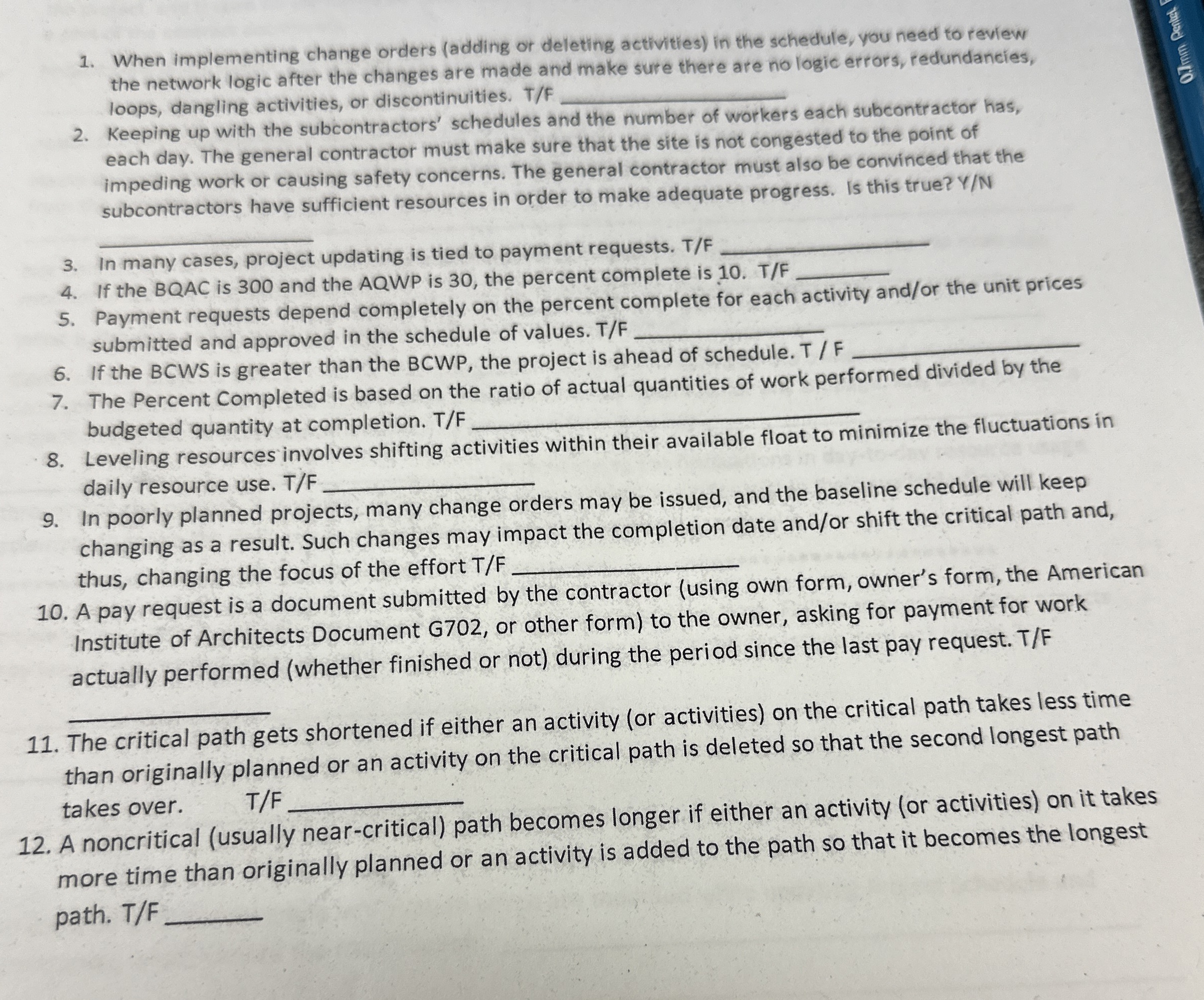 Solved When implementing change orders (adding or deleting | Chegg.com