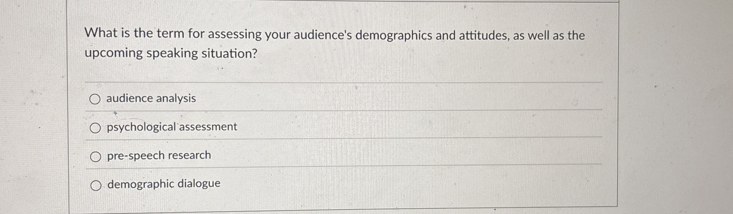 Solved What is the term for assessing your audience's | Chegg.com