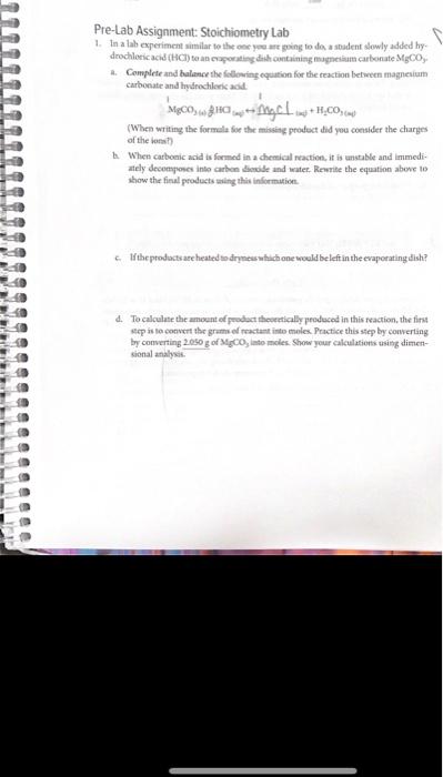 Solved Pre-Lab Assignment: Stoichiometry Lab 1. In a lab | Chegg.com Solved Pre-Lab Assignment: Stoichiometry Lab 1. In a lab | Chegg.com