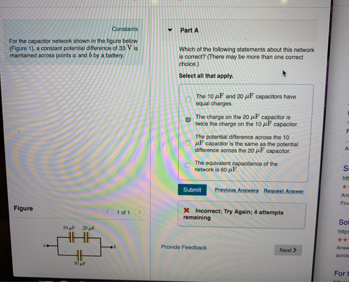 Solved Constants Part A For the capacitor network shown in | Chegg.com