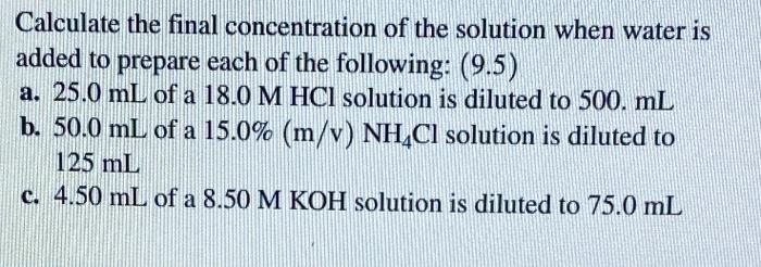 Solved Calculate the final concentration of the solution | Chegg.com