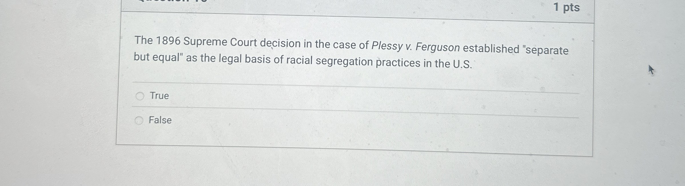 Solved The 1896 ﻿Supreme Court decision in the case of | Chegg.com