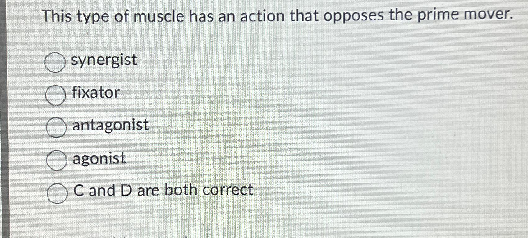 Solved This type of muscle has an action that opposes the | Chegg.com
