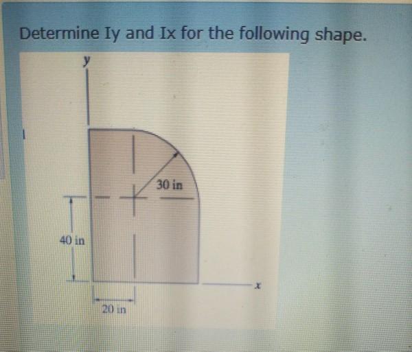 Solved Determine Iy and Ix for the following shape. 30 in 40 | Chegg.com