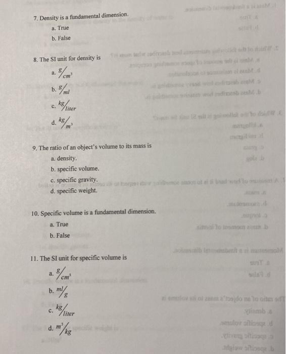 Solved 7. Density is a fundamental dimension. a. True b. | Chegg.com