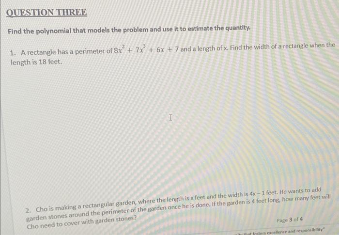 Solved QUESTION THREE Find the polynomial that models the | Chegg.com