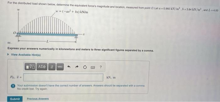 Solved For the distributed load shown below, determine the | Chegg.com