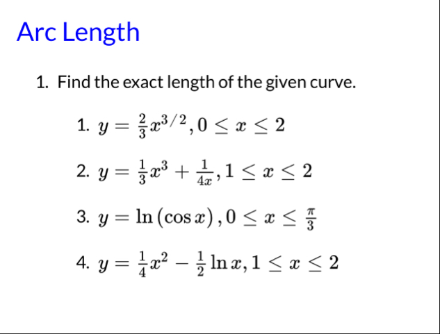 Solved Arc LengthFind the exact length of the given | Chegg.com