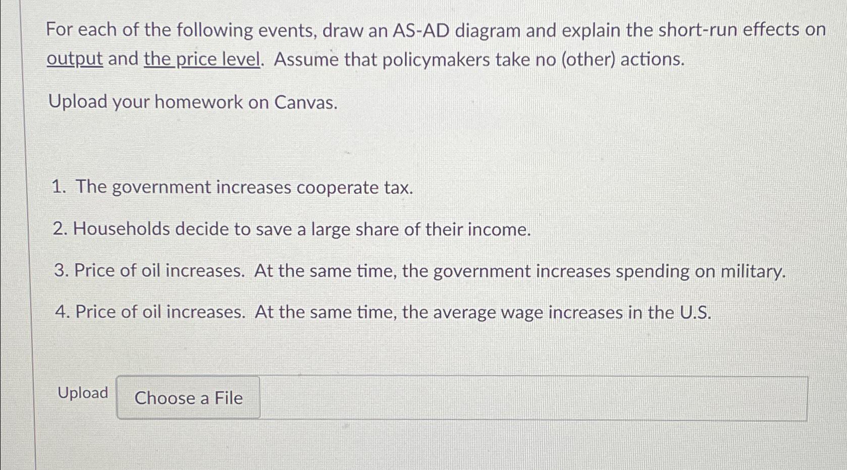 Solved For each of the following events, draw an AS-AD | Chegg.com