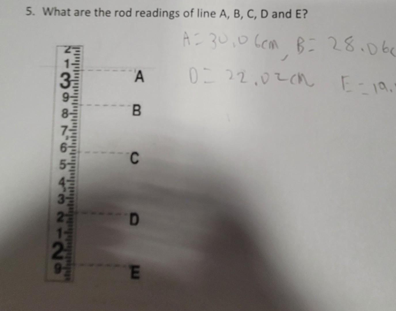 Solved 5. What are the rod readings of line A, B, C, D and | Chegg.com