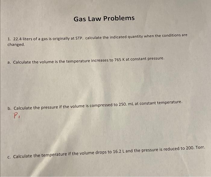 Solved Gas Law Problems 1. 22.4 liters of a gas is | Chegg.com