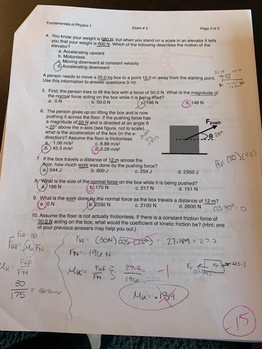 Solved Fundamentals of Physics Exam 2 Page 2 of 5 4. You | Chegg.com