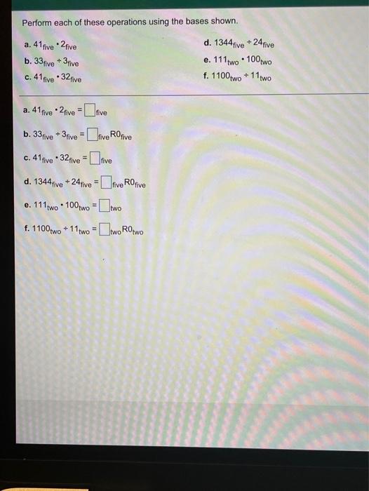 Solved Perform each of these operations using the bases | Chegg.com