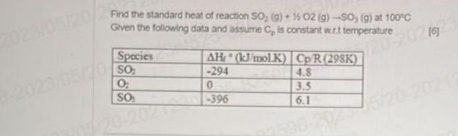 Solved Find the standard heat of reaction SO2( g)+15O2( | Chegg.com