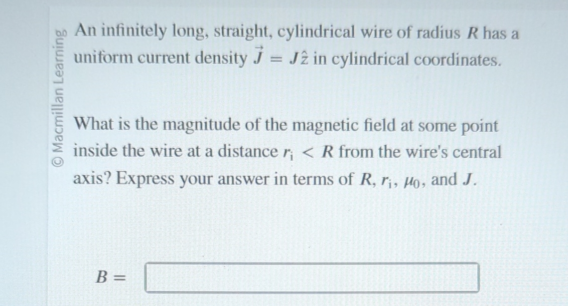 Solved ∞An infinitely long, straight, cylindrical wire of | Chegg.com