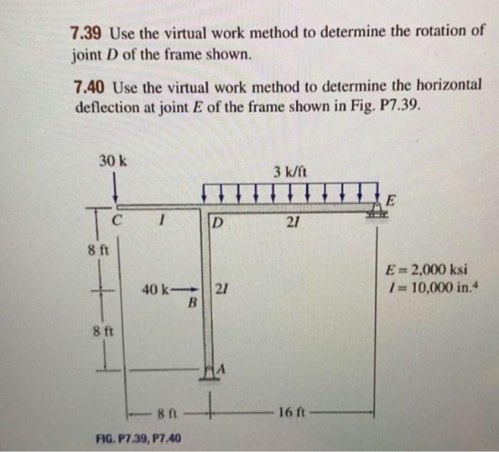 Solved 7.39 Use the virtual work method to determine the | Chegg.com