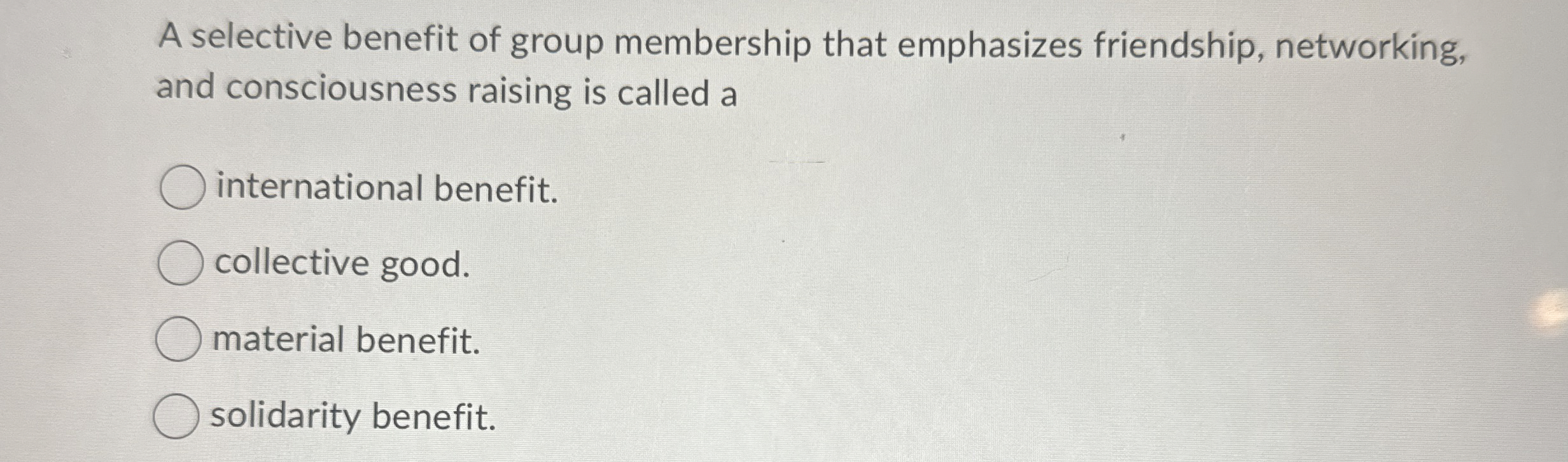 Solved A selective benefit of group membership that | Chegg.com