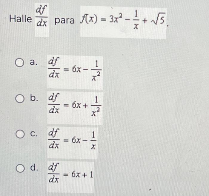Solved df Halle para f(x) = 3x² dx - -—- O a. df dx O b. df | Chegg.com