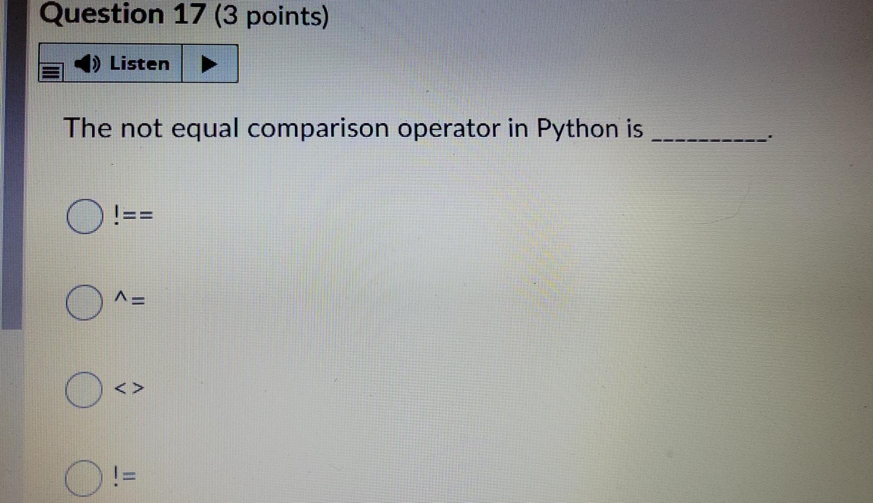 Solved Question 17 (3 points) Listen The not equal | Chegg.com