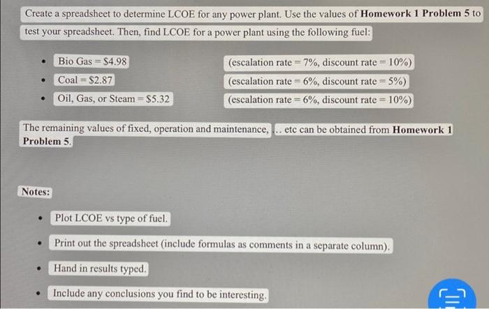 Create a spreadsheet using Excel!!Don't solve Problem | Chegg.com