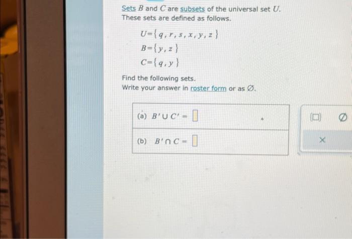 Solved Sets B and Care subsets of the universal set U. These | Chegg.com