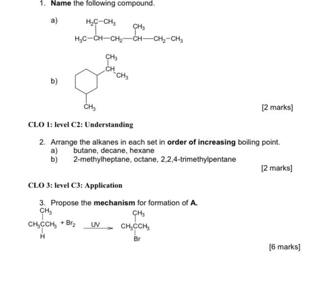 Solved 1. Name the following compound. a) H2C-CHE HyC-CH-CH2 | Chegg.com