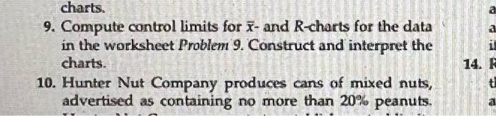Solved 9. Compute control limits for xˉ - and R-charts for | Chegg.com