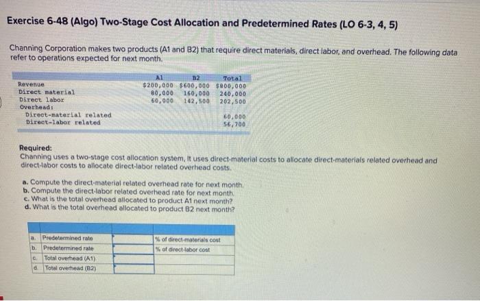 Solved Exercise 6-48 (Algo) Two-Stage Cost Allocation and | Chegg.com