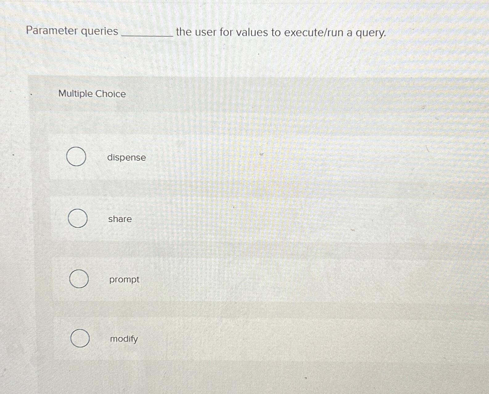 Solved Parameter queriesthe user for values to execute/run a | Chegg.com