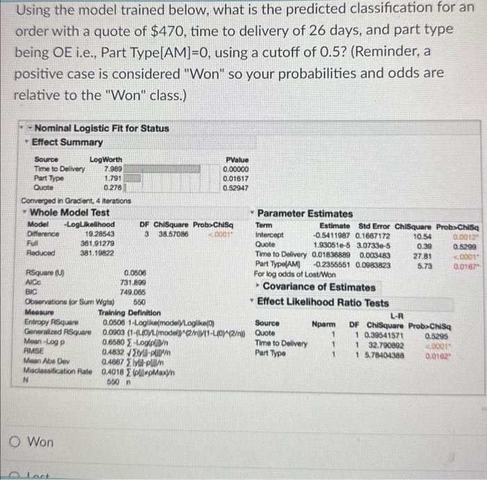 Solved Using the model trained below, what is the predicted | Chegg.com