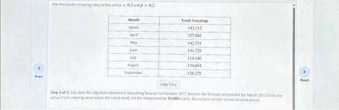 Solved Use the border crossings data below and a=03 and | Chegg.com