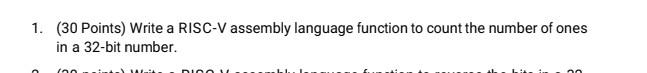 Solved 1. (30 Points) Write a RISC-V assembly language | Chegg.com