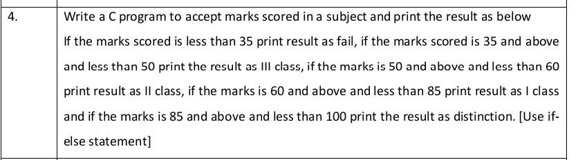 Solved Write a C program to accept marks scored in a subject | Chegg.com