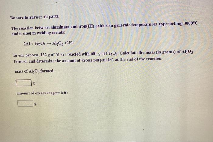 Solved Be sure to answer all parts. The reaction between | Chegg.com