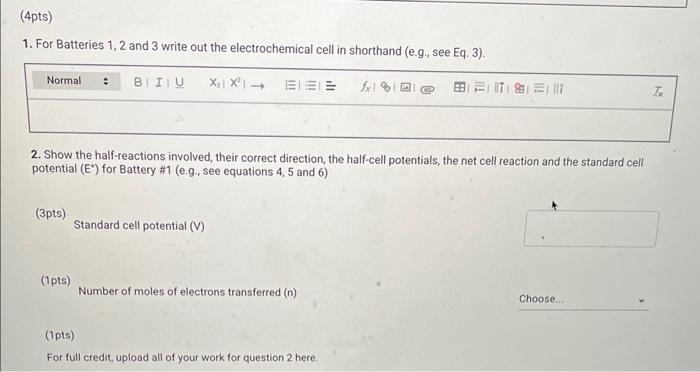 Solved Battery \#1: Anode concentration (M) Battery \#1: | Chegg.com