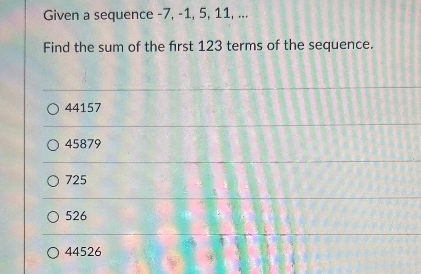 Solved Given a sequence -7,-1,5,11,dotsFind the sum of the | Chegg.com