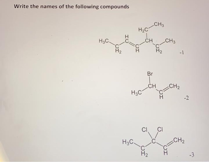 Solved Write the names of the following compounds CH3 H2C | Chegg.com