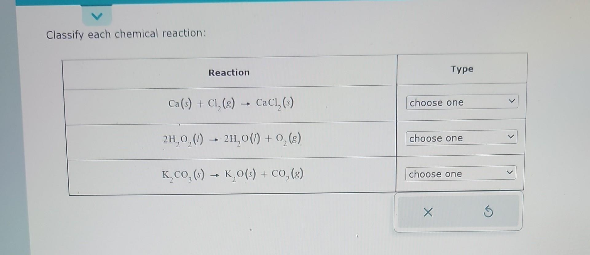 Solved Classify each chemical reaction: Classify each | Chegg.com