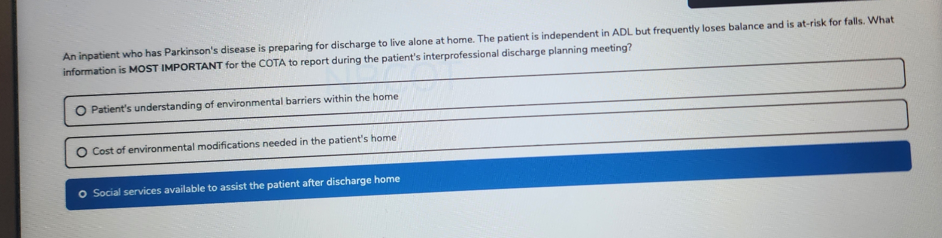 Solved information is MOST IMPORTANT for the COTA to report | Chegg.com