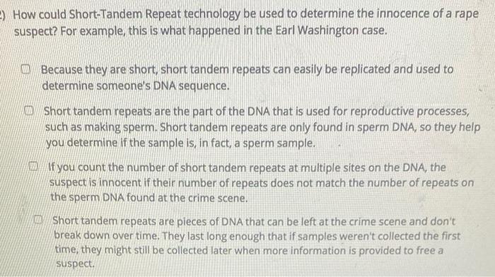 Solved 2) How could Short-Tandem Repeat technology be used | Chegg.com