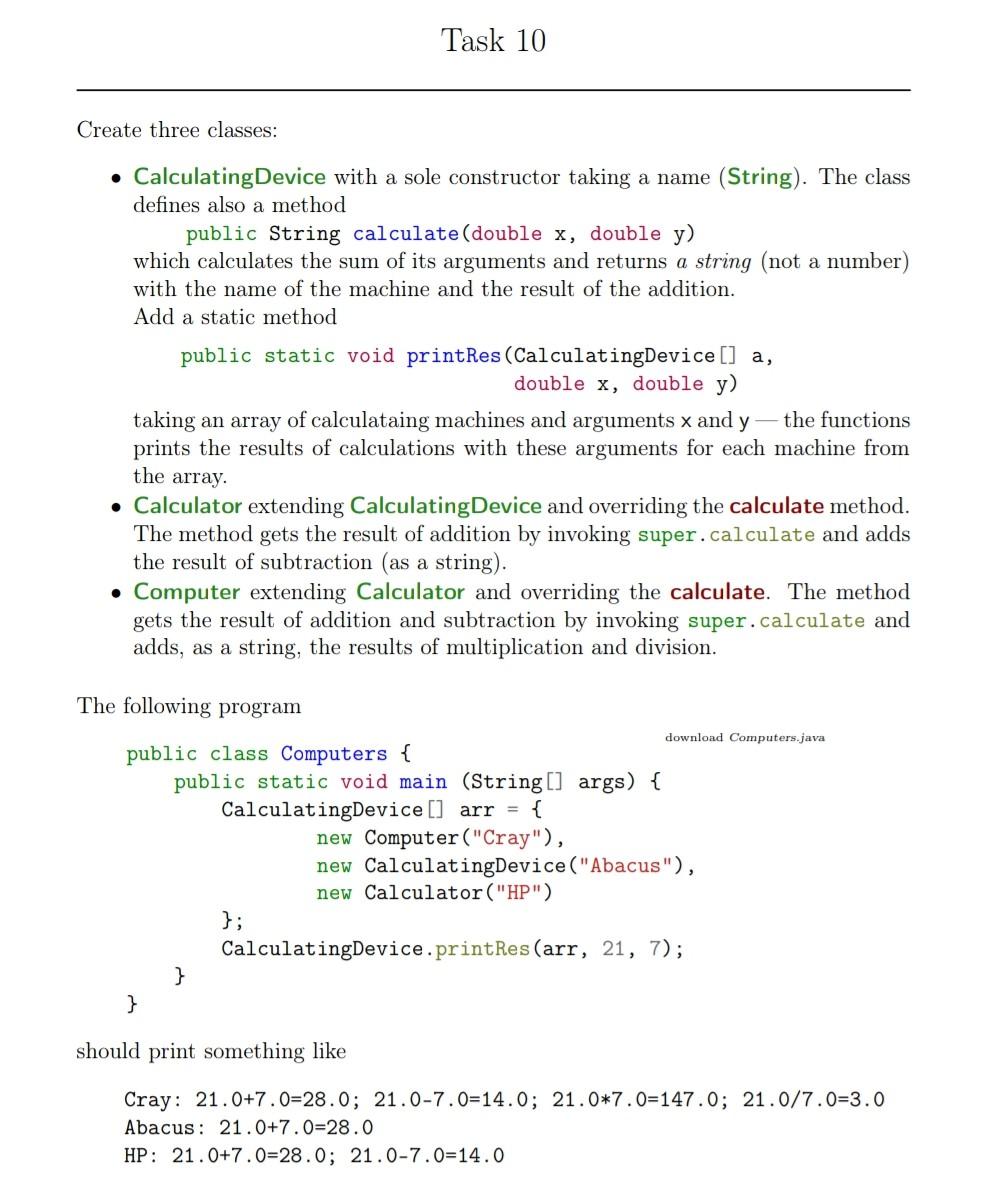 Solved Create three classes: - CalculatingDevice with a sole | Chegg.com