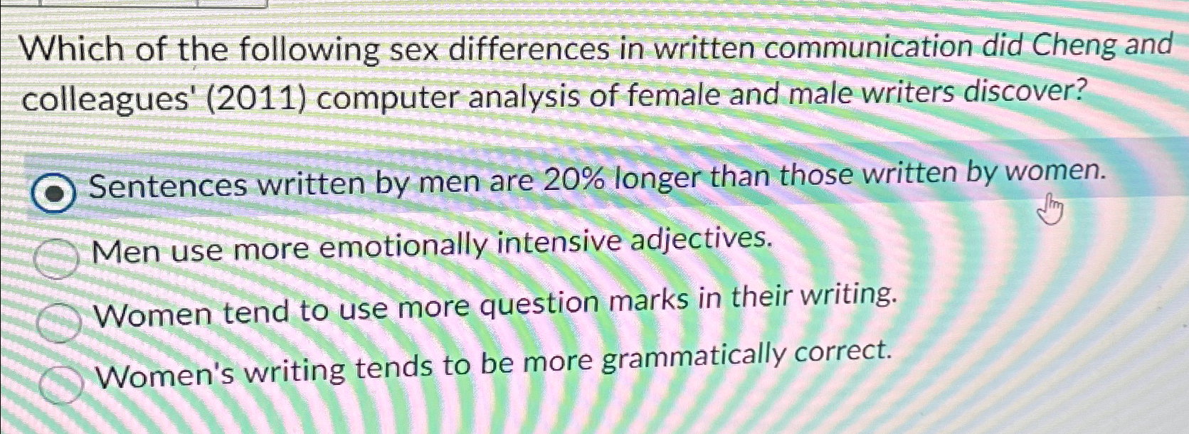 Solved Which Of The Following Sex Differences In Written