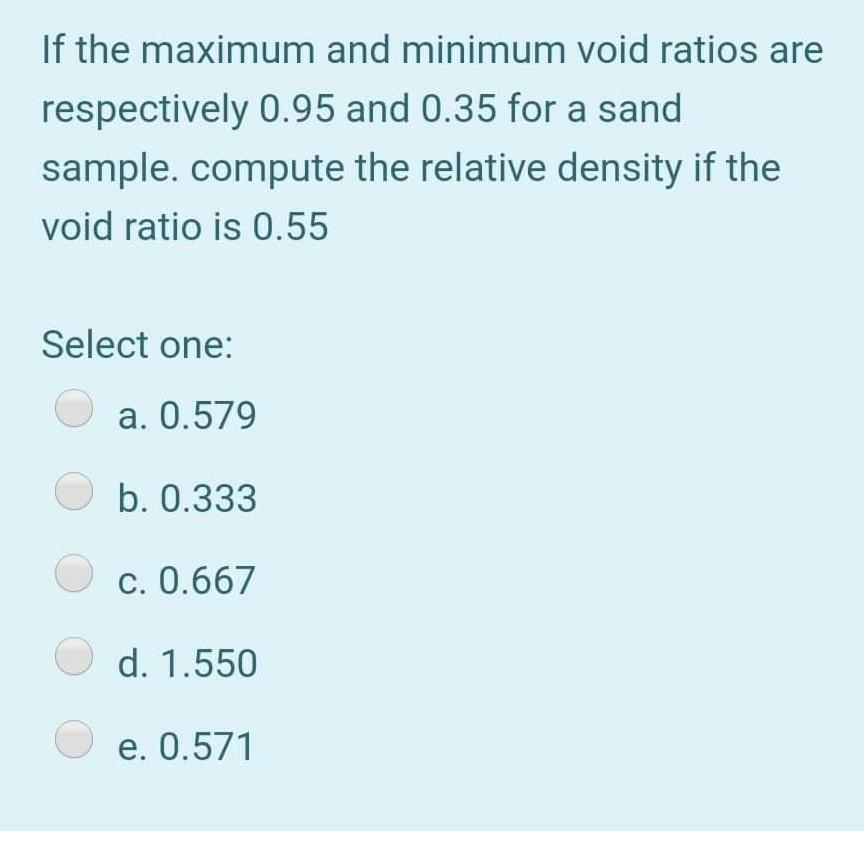 Solved If the maximum and minimum void ratios are | Chegg.com