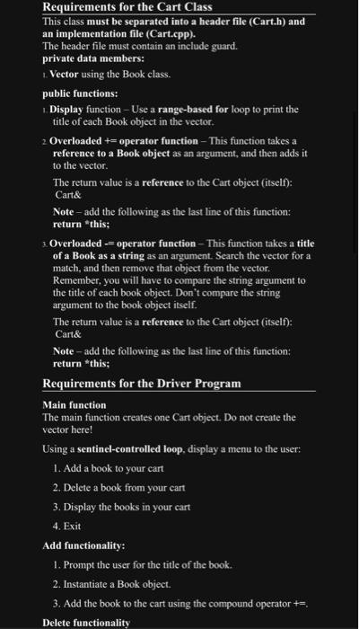 Solved File(s) to Submit: Book:h, Book.cpp, Carth, Cart.epp, | Chegg.com