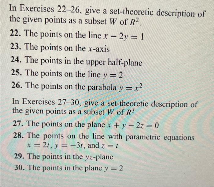 Solved In Exercises 22-26, give a set-theoretic description | Chegg.com